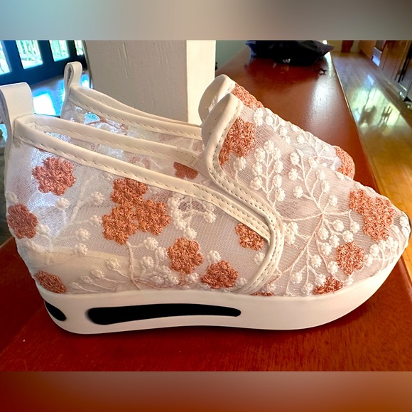 Shoes | Nwot Cute Comfy Sheer Sneaker With Great Floral Detail In Coral ...